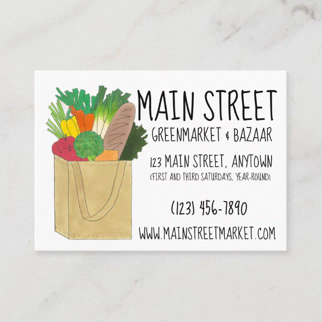 Farmer's Market Greenmarket Grocery Shopping Food Business Card | Zazzle