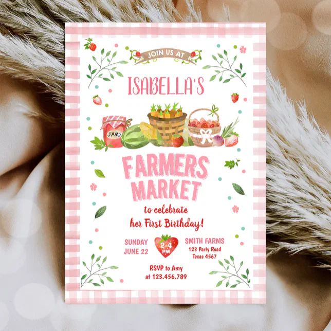 Farmers Market Grown Veggies Fruits Girl Birthday Invitation | Zazzle