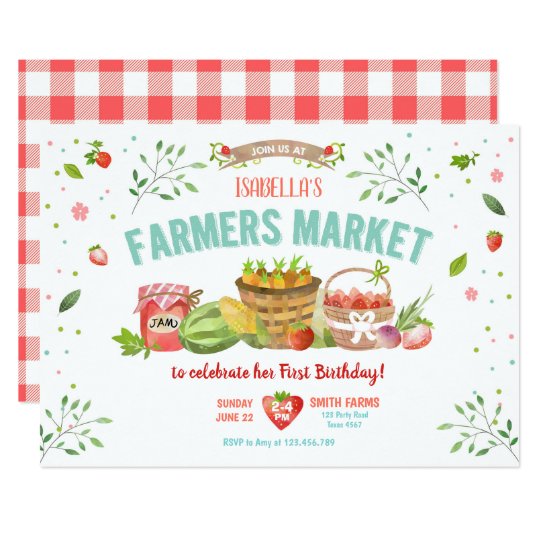 Farmers Market Grown Veggies Fruits Red Girl Party Invitation | Zazzle.com