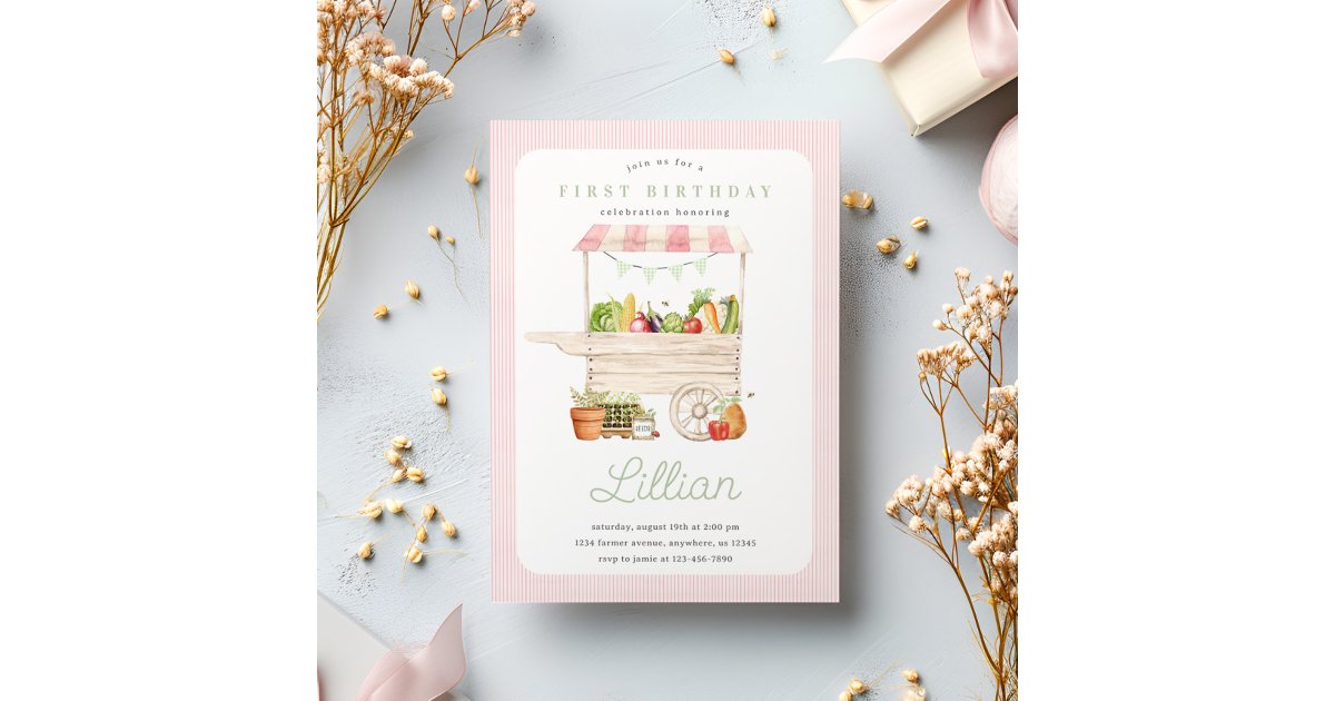 Farmers Market Stand Fruit and Vegetable Birthday Invitation | Zazzle