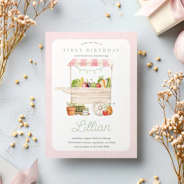 Farmers Market Stand Fruit and Vegetable Birthday Invitation | Zazzle