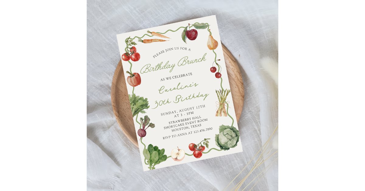 Farmer's Market Vegetable Birthday Brunch Invitation | Zazzle