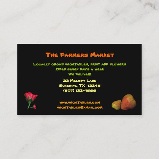 Farmers Market Vegetable Plate Business Card | Zazzle