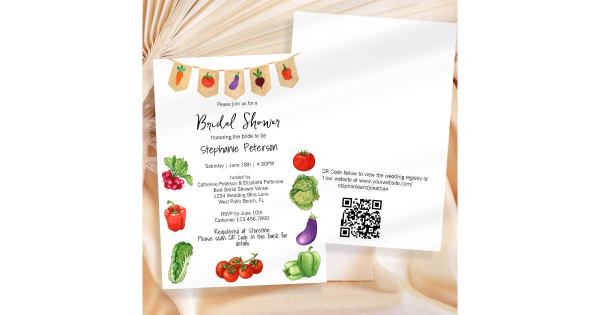 Farmer's Market Veggies QR Code Bridal Shower Invitation | Zazzle