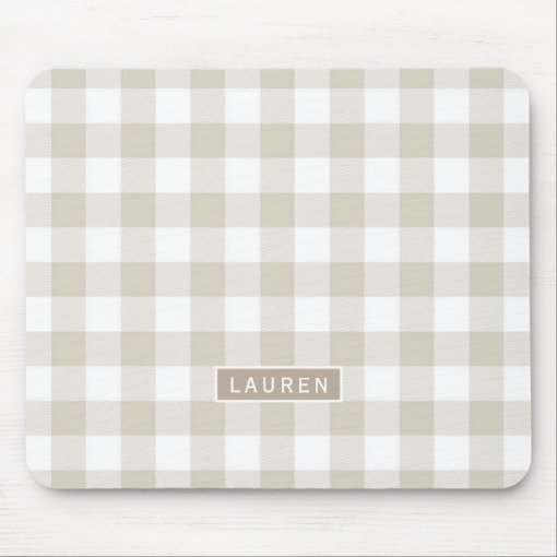 Farmhouse Beige Buffalo Check Personalized Name Mouse Pad | Zazzle