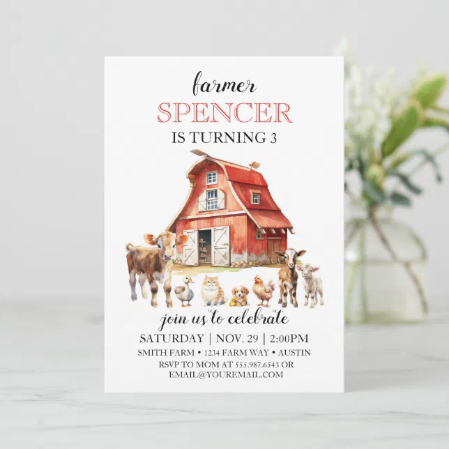 Farmhouse Birthday Barn Animals Party Invitation | Zazzle