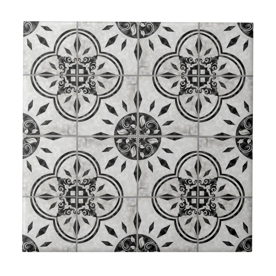 Farmhouse Black White Pattern Rustic Country Chic Ceramic Tile | Zazzle