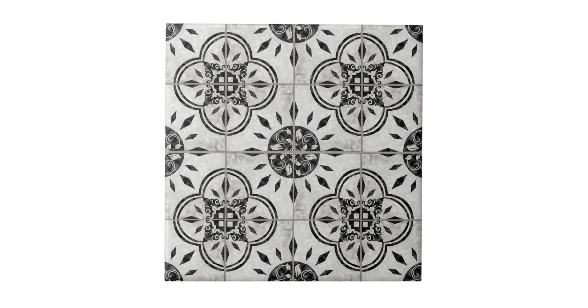 Farmhouse Black White Pattern Rustic Country Chic Ceramic Tile | Zazzle