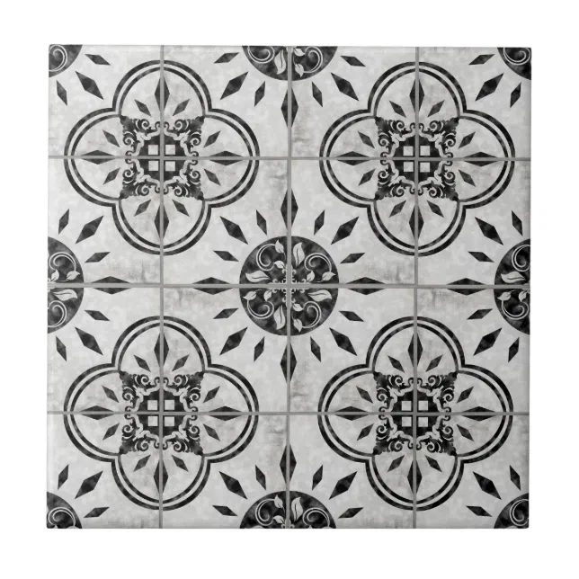 Farmhouse Black White Pattern Rustic Country Chic Ceramic Tile | Zazzle