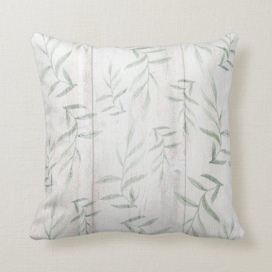 Farmhouse Botanical White Wood Rustic Leaves Throw Pillow | Zazzle.com