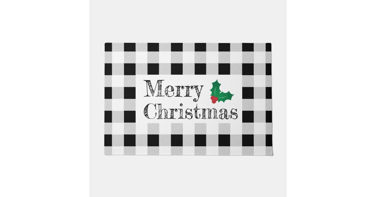 Farmhouse Buffalo Check | Merry Christmas Doormat | Zazzle