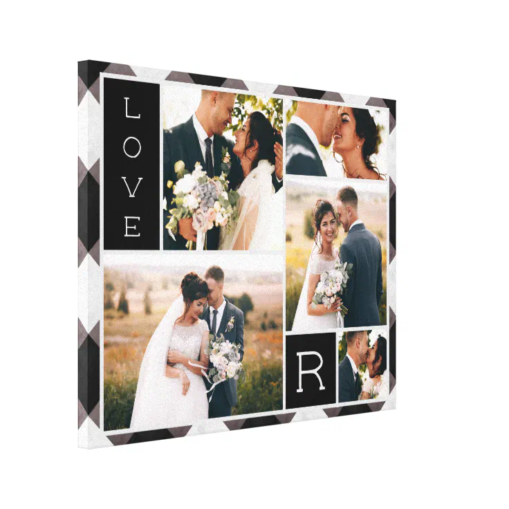 Farmhouse Buffalo Check Wedding Photo Collage Canvas Print | Zazzle