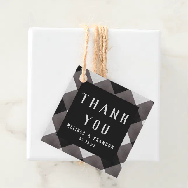 Farmhouse Buffalo Plaid Check Thank You Favor Tags | Zazzle