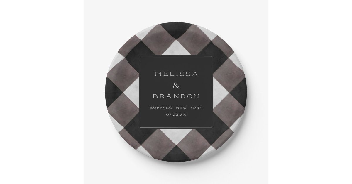Farmhouse Buffalo Plaid Check Wedding Dinner Paper Plates | Zazzle