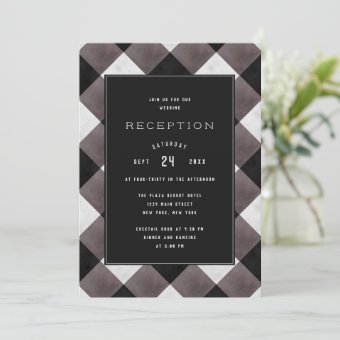 Farmhouse Buffalo Plaid Check Wedding Reception Invitation | Zazzle