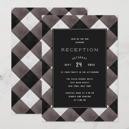 Farmhouse Buffalo Plaid Check Wedding Reception Invitation | Zazzle