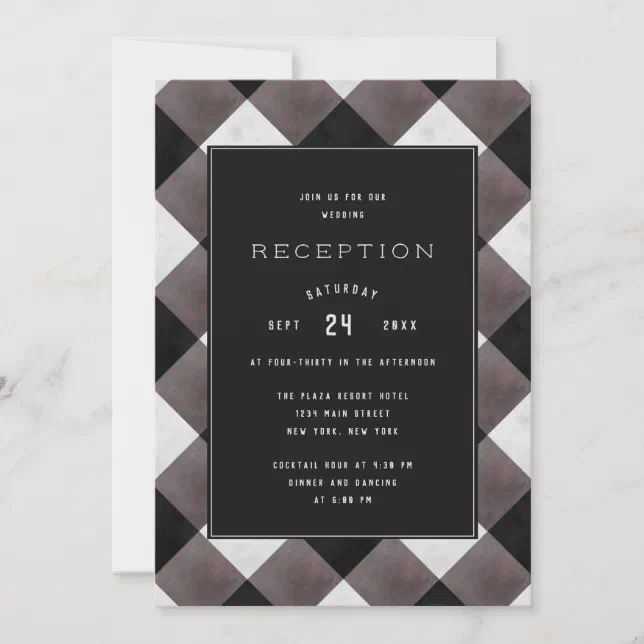 Farmhouse Buffalo Plaid Check Wedding Reception Invitation | Zazzle
