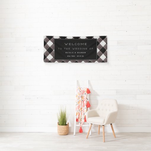 Farmhouse Buffalo Plaid Check Wedding Welcome Banner | Zazzle