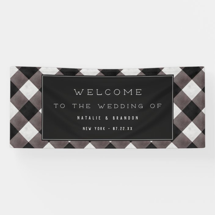 Farmhouse Buffalo Plaid Check Wedding Welcome Banner | Zazzle.com