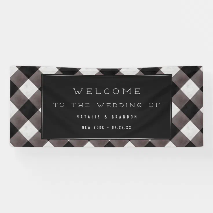 Farmhouse Buffalo Plaid Check Wedding Welcome Banner | Zazzle