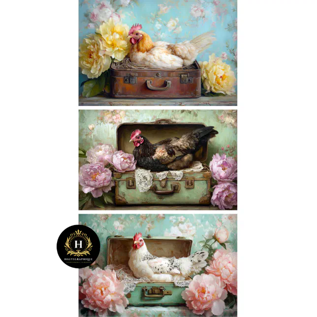 Farmhouse Chic Chicken & Peony Decoupage Wrapping Paper Sheets | Zazzle