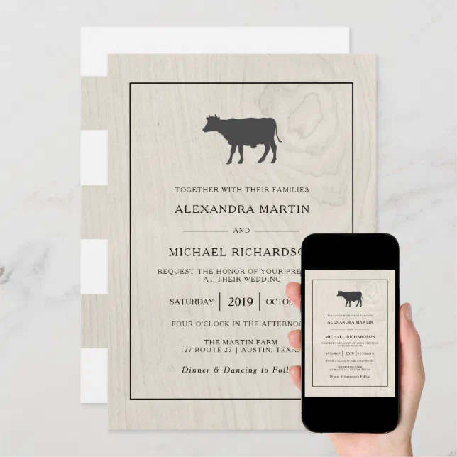 Farmhouse Chic | White Wood with Cow Wedding Invitation | Zazzle