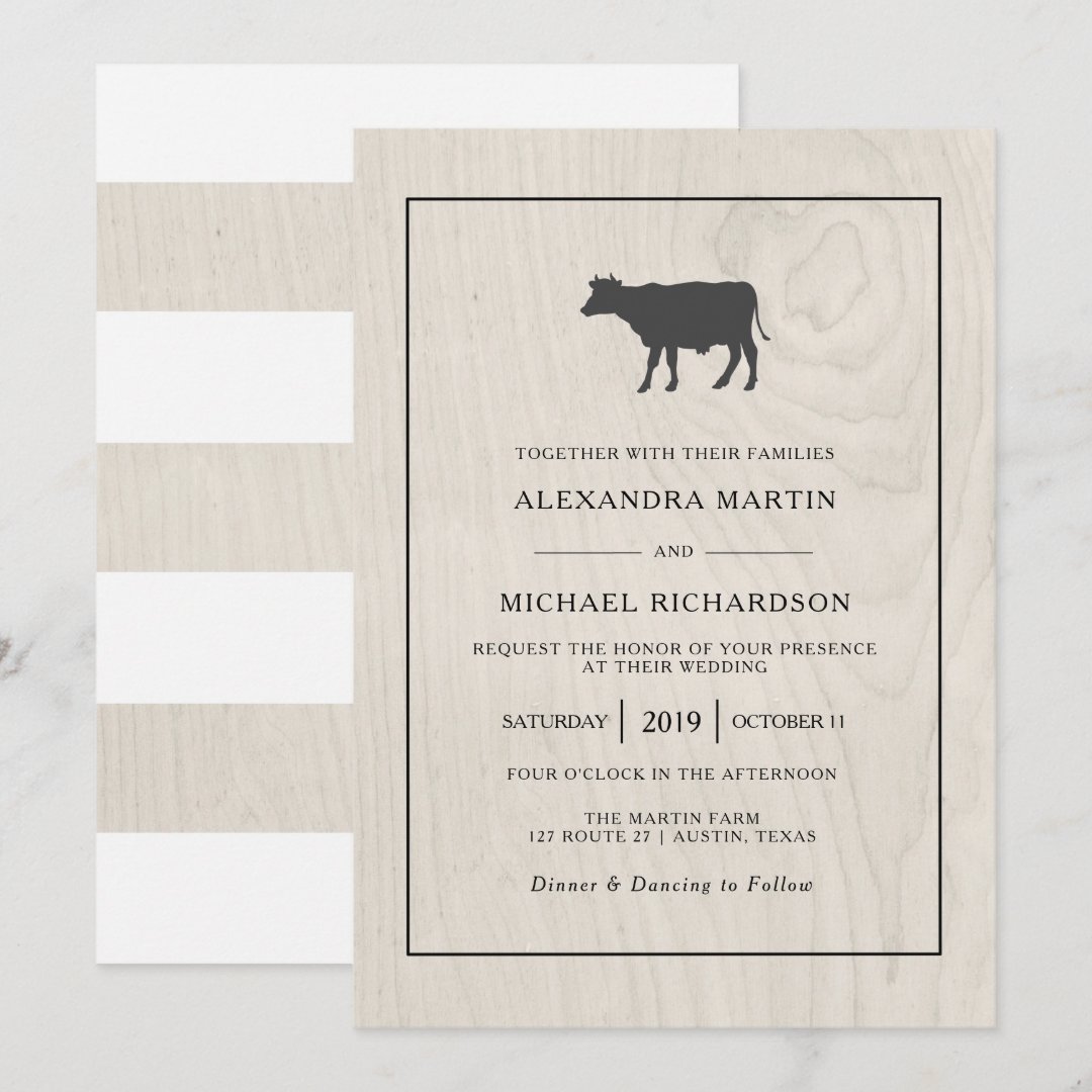 Farmhouse Chic | White Wood with Cow Wedding Invitation | Zazzle