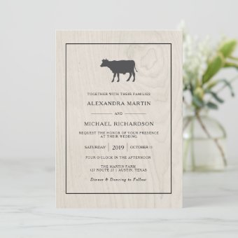 Farmhouse Chic | White Wood with Cow Wedding Invitation | Zazzle