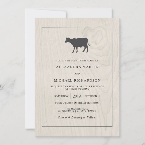 Farmhouse Chic | White Wood with Cow Wedding Invitation | Zazzle