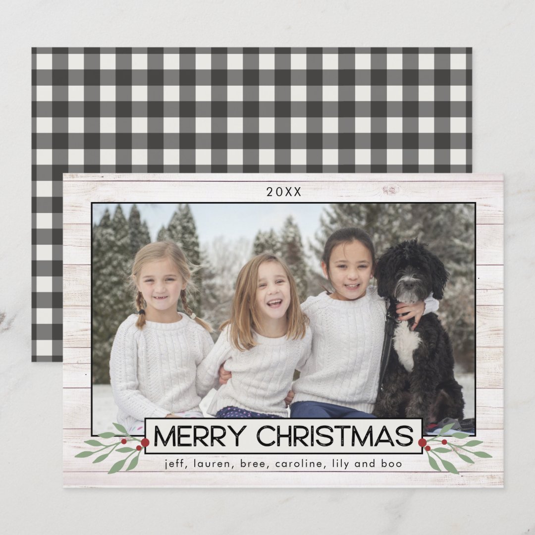 Farmhouse Christmas | Black & White Buffalo Check Holiday Card | Zazzle