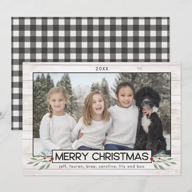 Farmhouse Christmas | Black & White Buffalo Check Holiday Card | Zazzle