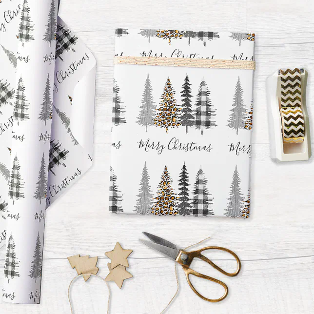 Farmhouse Christmas Trees Wrapping Paper | Zazzle