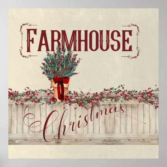 Farmhouse Christmas with Berries and Garlands Poster | Zazzle.com