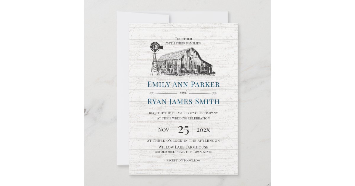 Farmhouse Country Barn Sketch Invitation | Zazzle