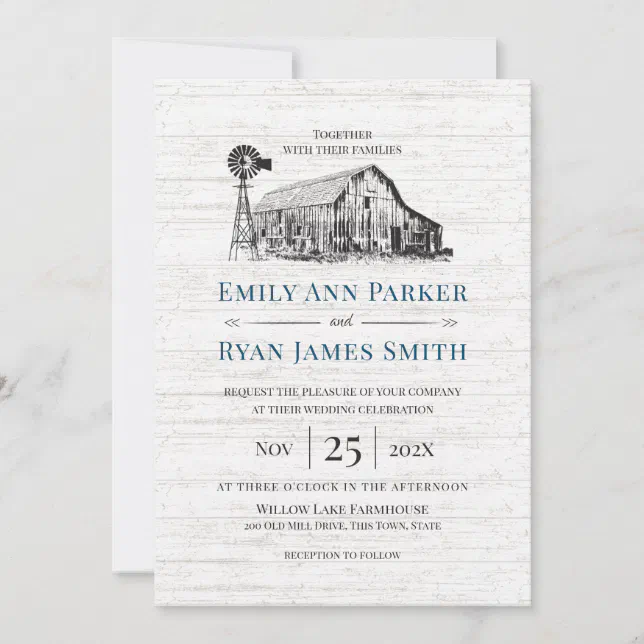 Farmhouse Country Barn Sketch Invitation | Zazzle