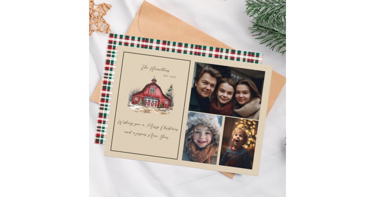 Farmhouse Country Christmas Three Photo Holiday Card | Zazzle