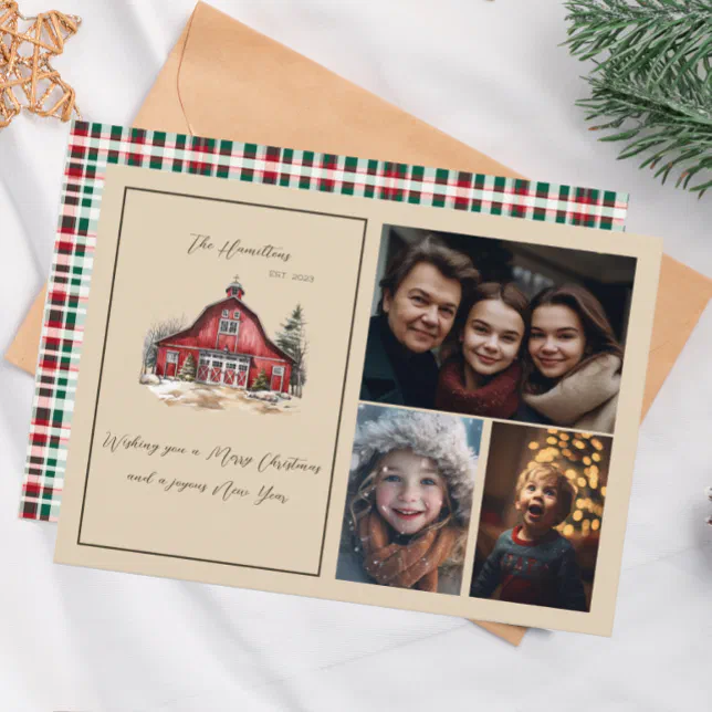 Farmhouse Country Christmas Three Photo Holiday Card | Zazzle
