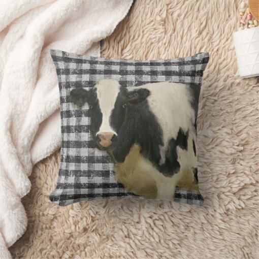 Farmhouse Cow Rustic Country Black and White Chic Throw Pillow | Zazzle