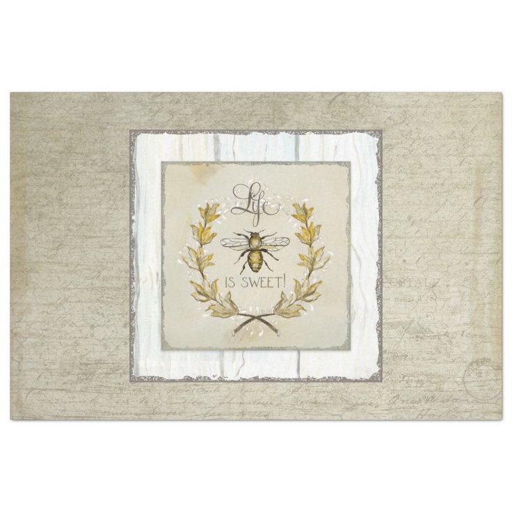 Farmhouse Fall Bee Wreath Foliage Wood Decoupage Tissue Paper | Zazzle