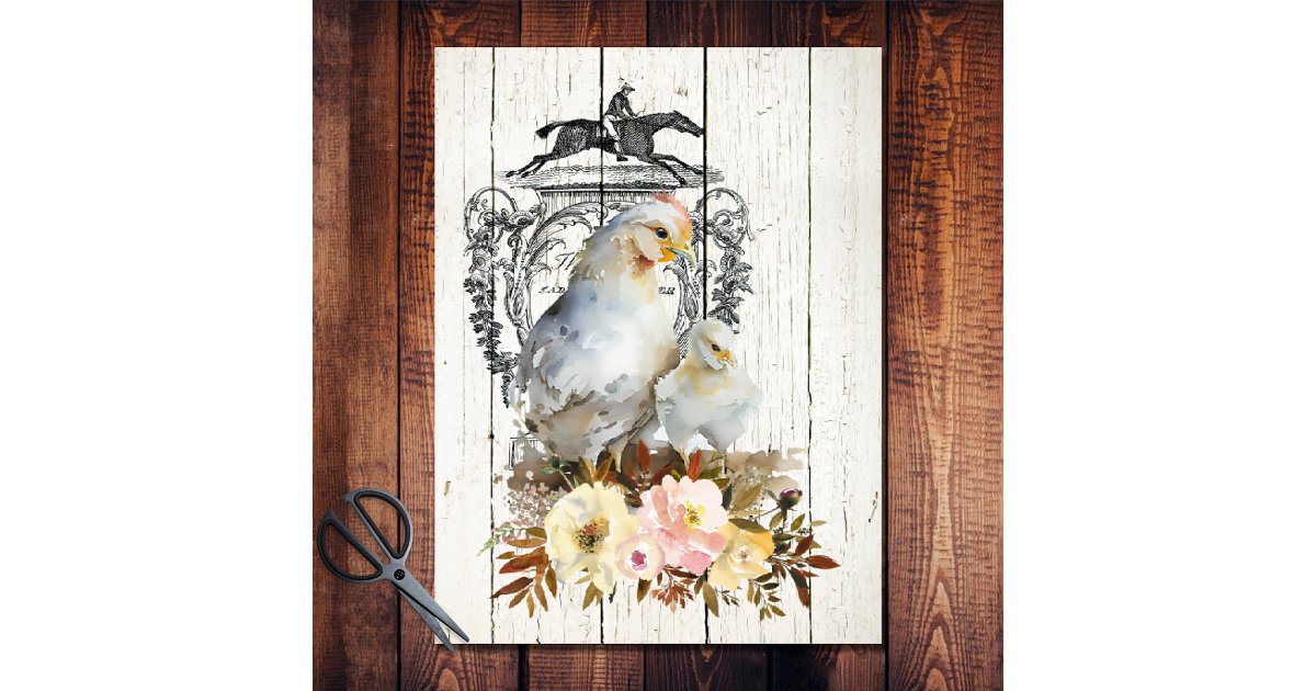 Farmhouse Floral White Leghorn Chickens Tissue Paper | Zazzle