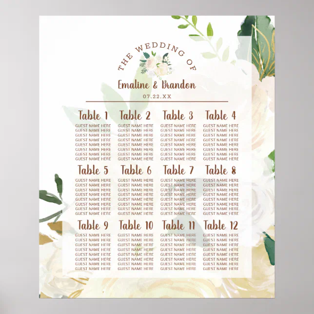 Farmhouse Fresh Rustic Country Table Seating Chart | Zazzle