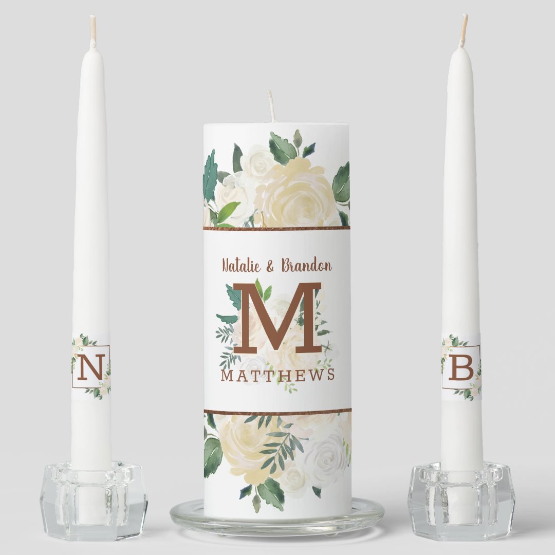 Farmhouse Fresh Rustic Country Wedding Monogram Unity Candle Set | Zazzle