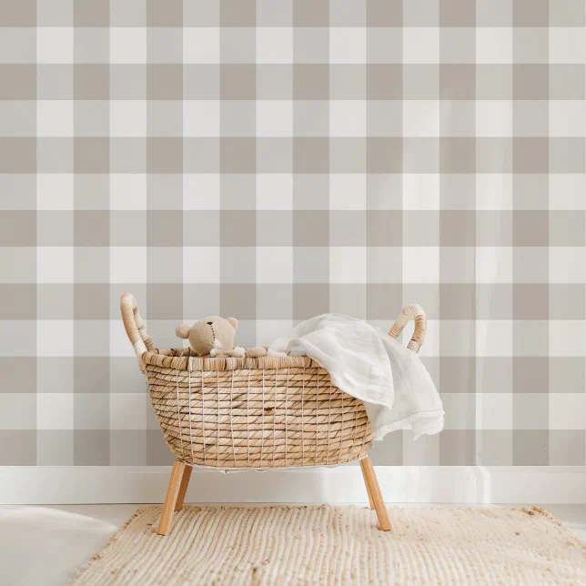 Farmhouse Gingham Dove Gray Wallpaper | Zazzle
