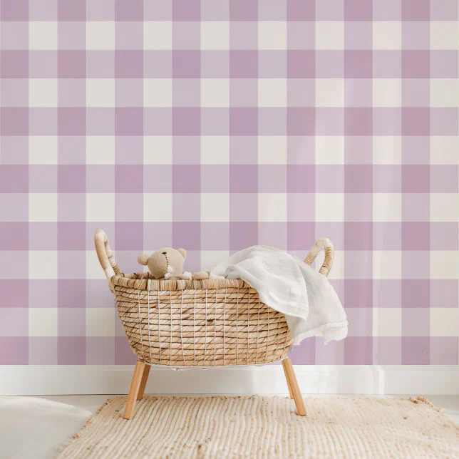 Farmhouse Gingham Lavender Fields Wallpaper | Zazzle