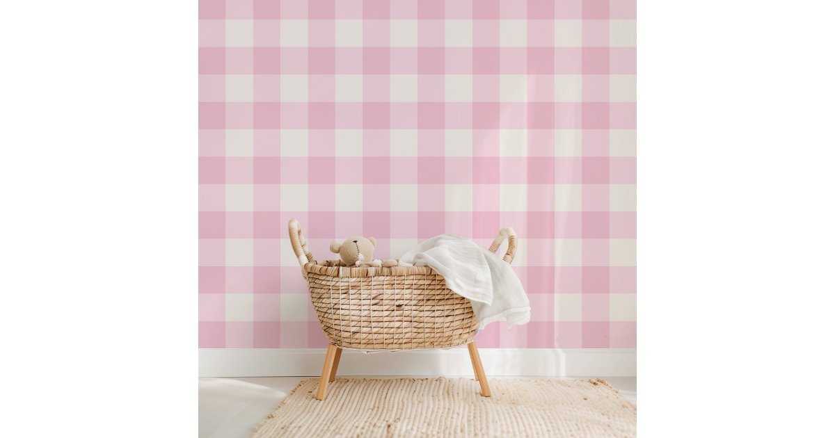 Farmhouse Gingham Pretty Pink Wallpaper | Zazzle