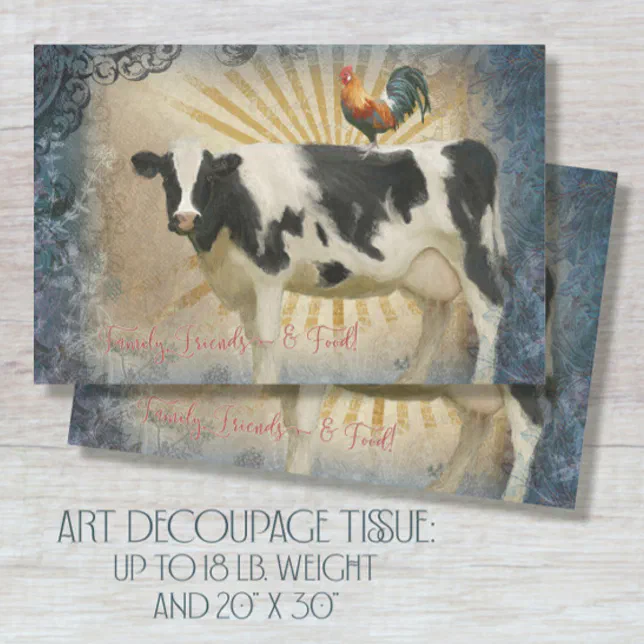 Farmhouse Kitchen Cow Rooster Dusty Blue Decoupage Tissue Paper | Zazzle