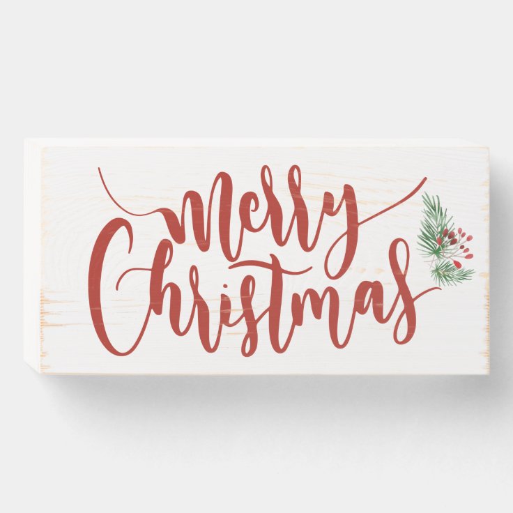 Farmhouse Merry Christmas Foliage Wooden Box Sign | Zazzle