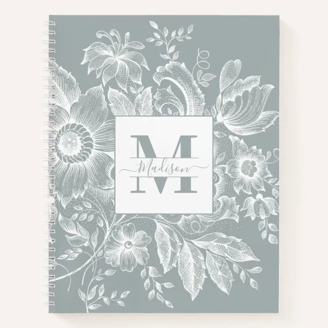 Farmhouse Peony Monogram Navy French Light Grey Notebook | Zazzle