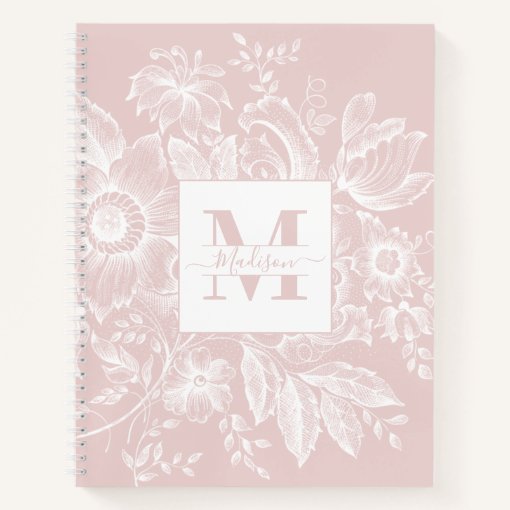 Farmhouse Peony Monogram Navy French Light Pink Notebook | Zazzle