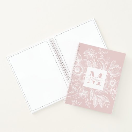 Farmhouse Peony Monogram Navy French Light Pink Notebook | Zazzle